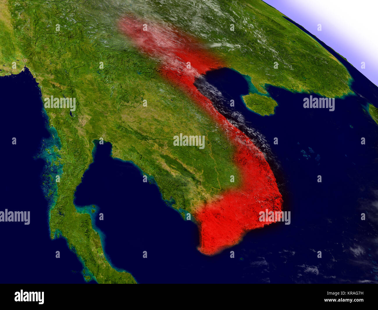 Vietnam from space highlighted in red Stock Photo - Alamy