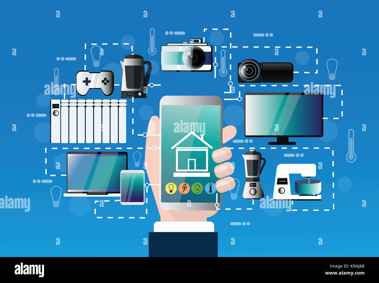 Smart Home Control System Hand Hold Smartphone Application Devices ...