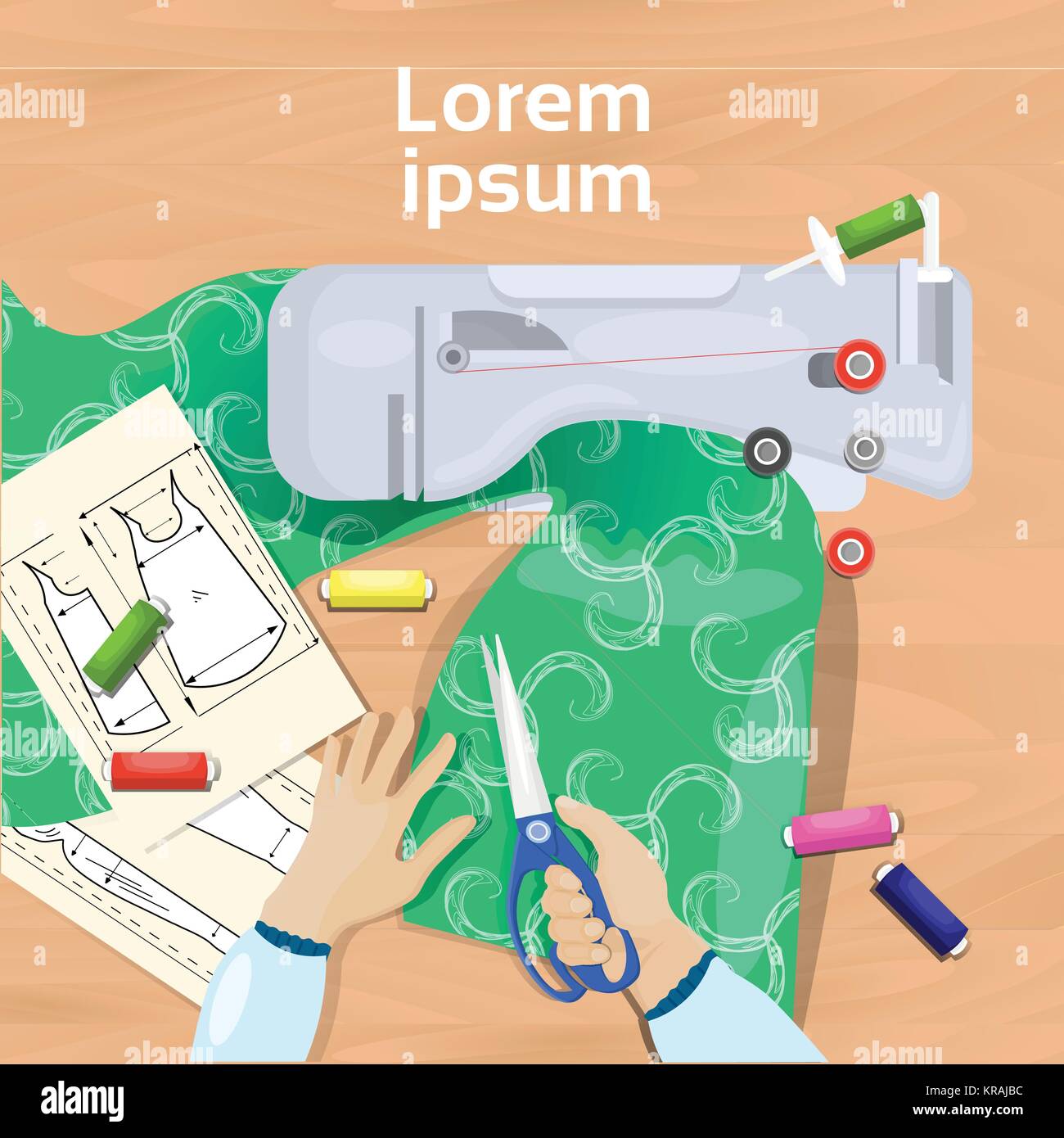 Fashion Designer Working Table Top Angle View Workplace Concept Hands ...