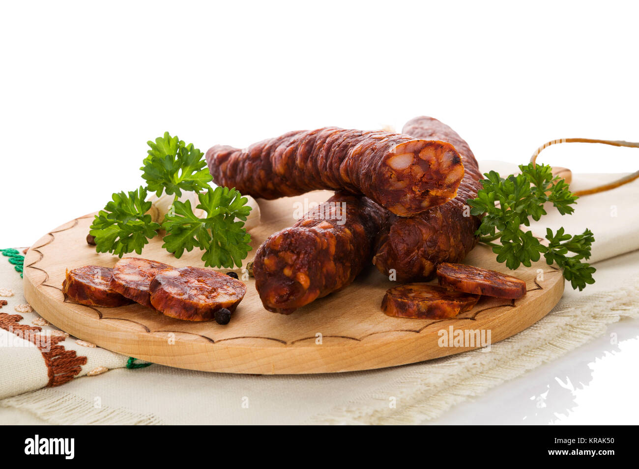 Meat sausage background Stock Photo - Alamy
