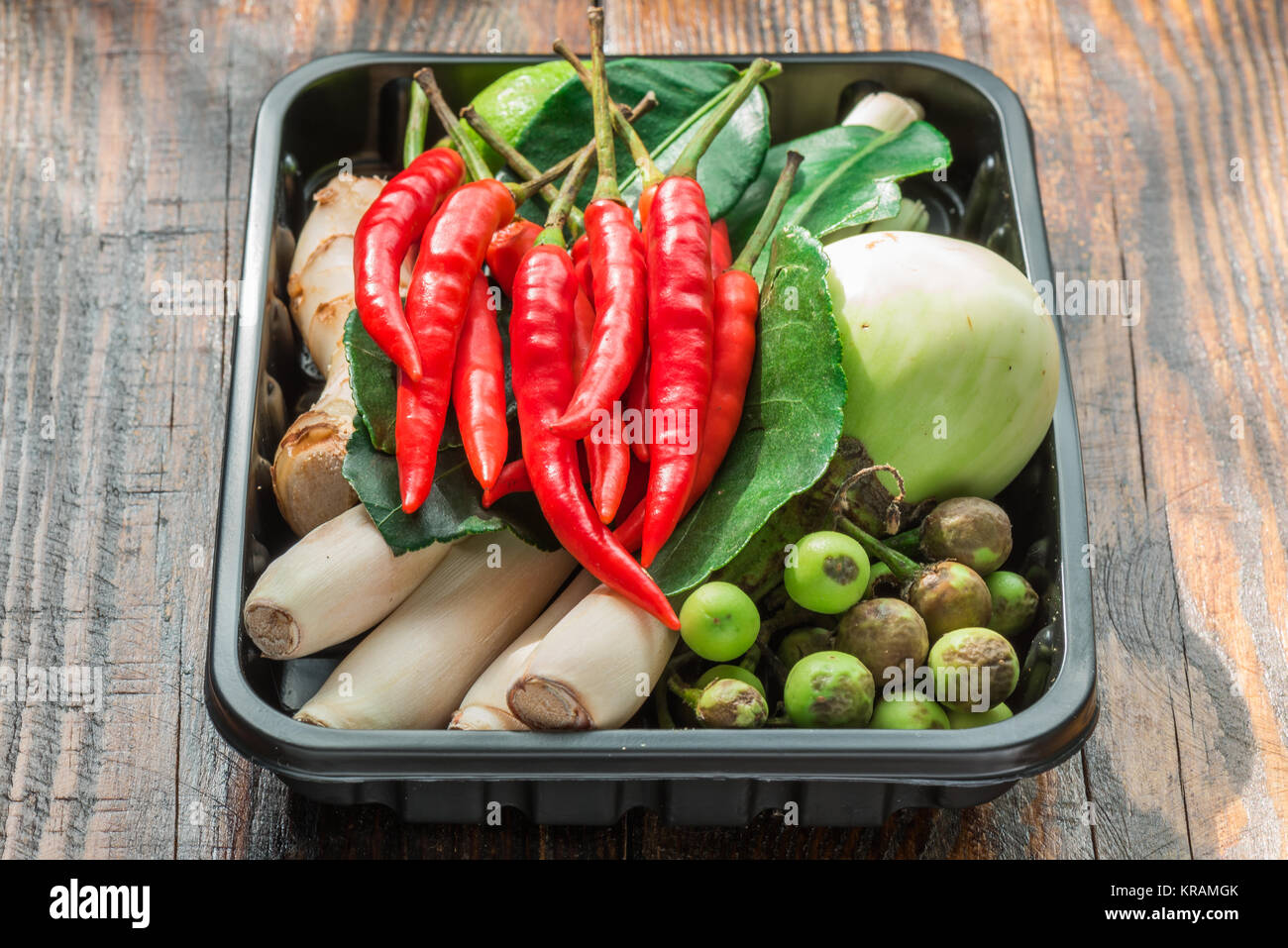 Ingredients set for Thai cooking in pallet on wooden table Stock Photo ...