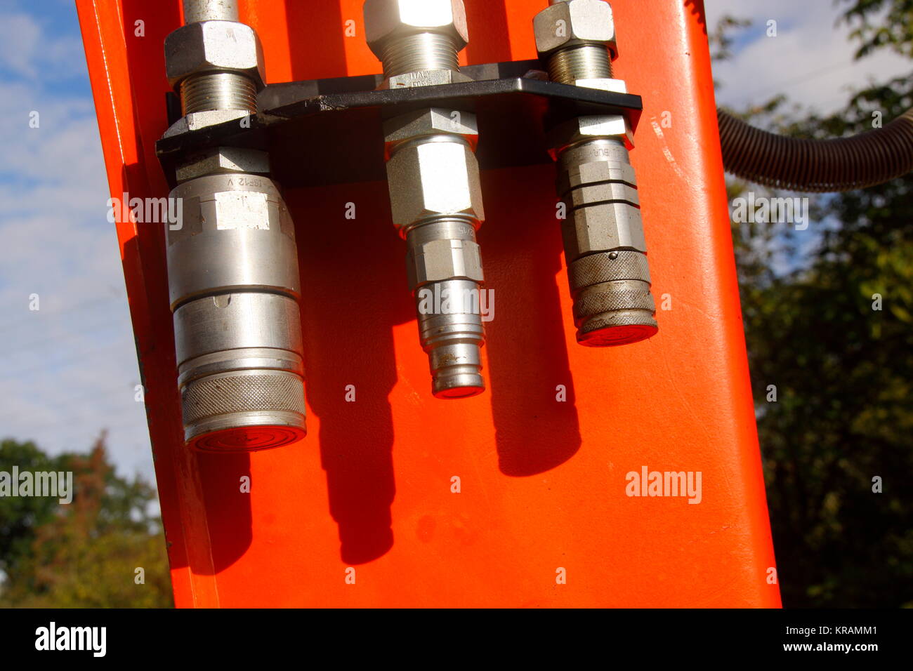 hydraulic connections to an excavator Stock Photo - Alamy