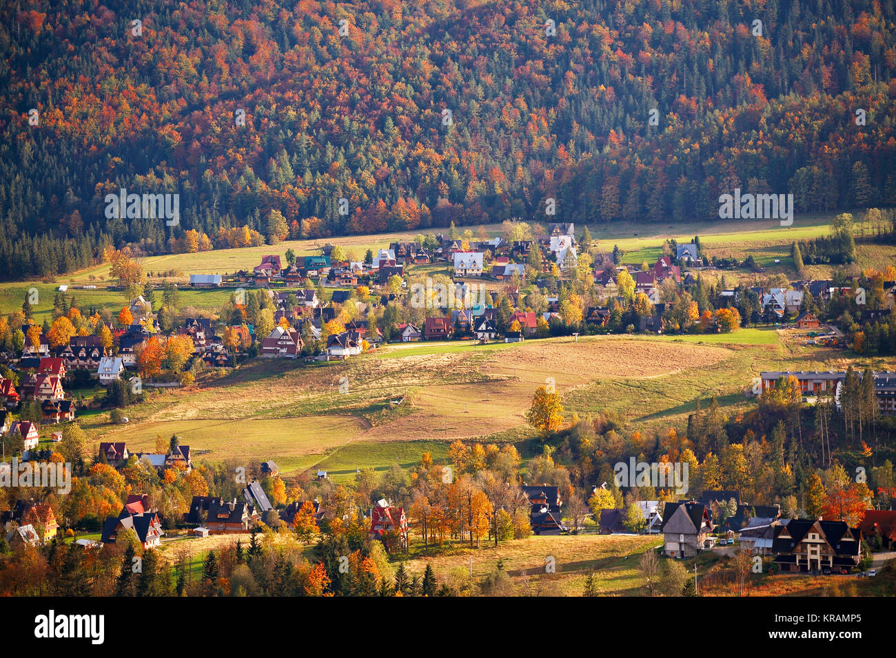 Sunny October day in mountain village. Autumn in Poland Stock Photo - Alamy