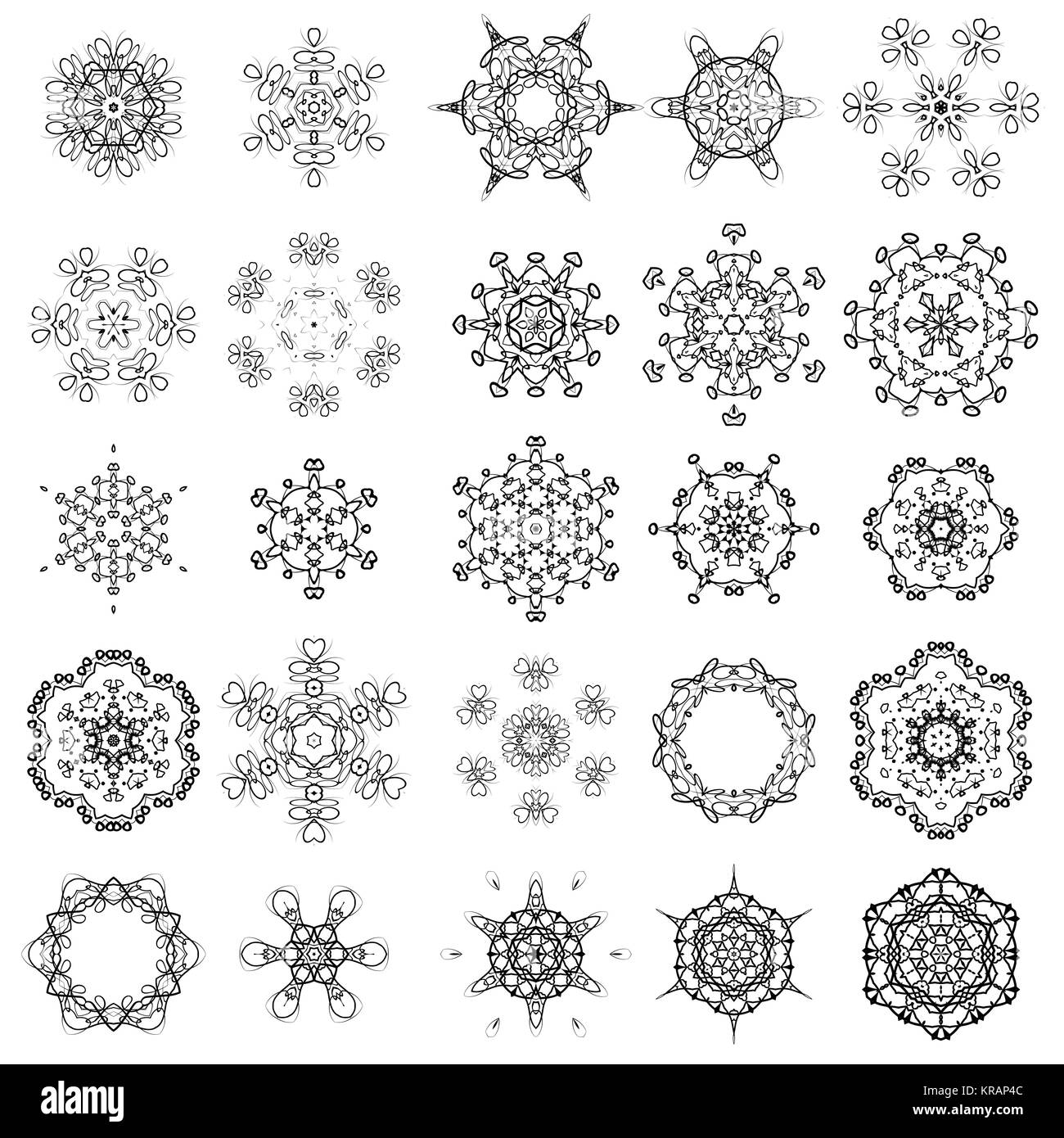 Round geometric ornaments set Black and White Stock Photos & Images - Alamy