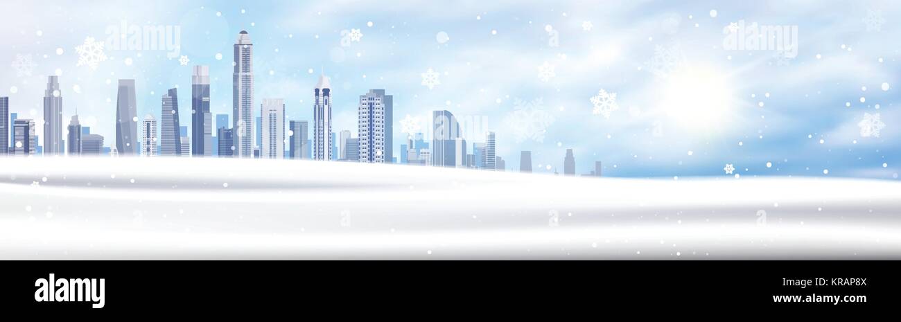 Winter Background Snowy City Landscape Horizontal Banner Snow White ...