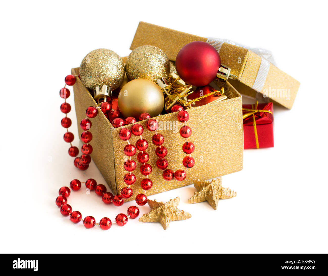 Colorful Christmas decorations in a gift box Stock Photo - Alamy