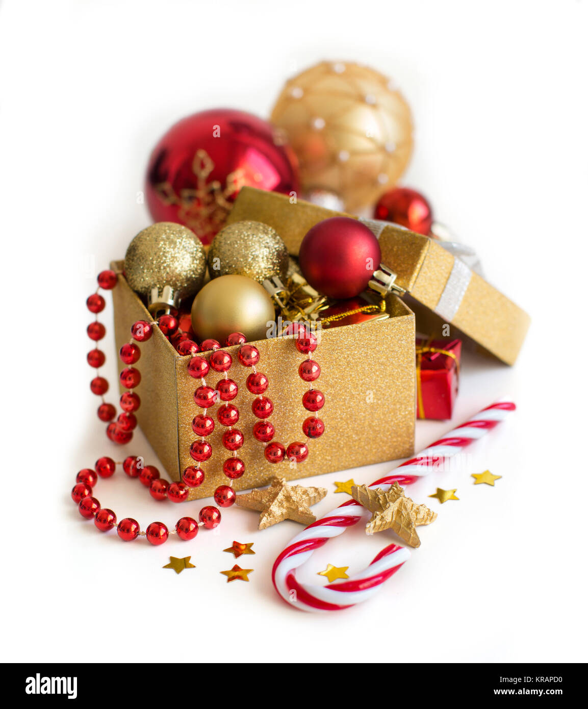 Colorful Christmas decorations in a gift box Stock Photo - Alamy