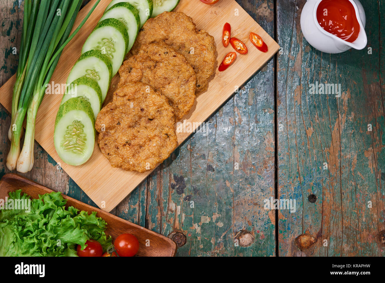 Organic Homemade fish Cakes with vegetable and sauce Stock Photo - Alamy
