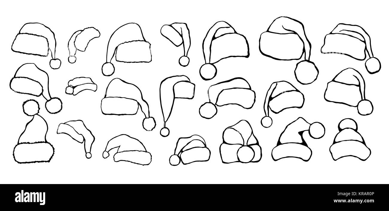 Santa Claus hat illustration, drawing, engraving, ink, line art, vector ...