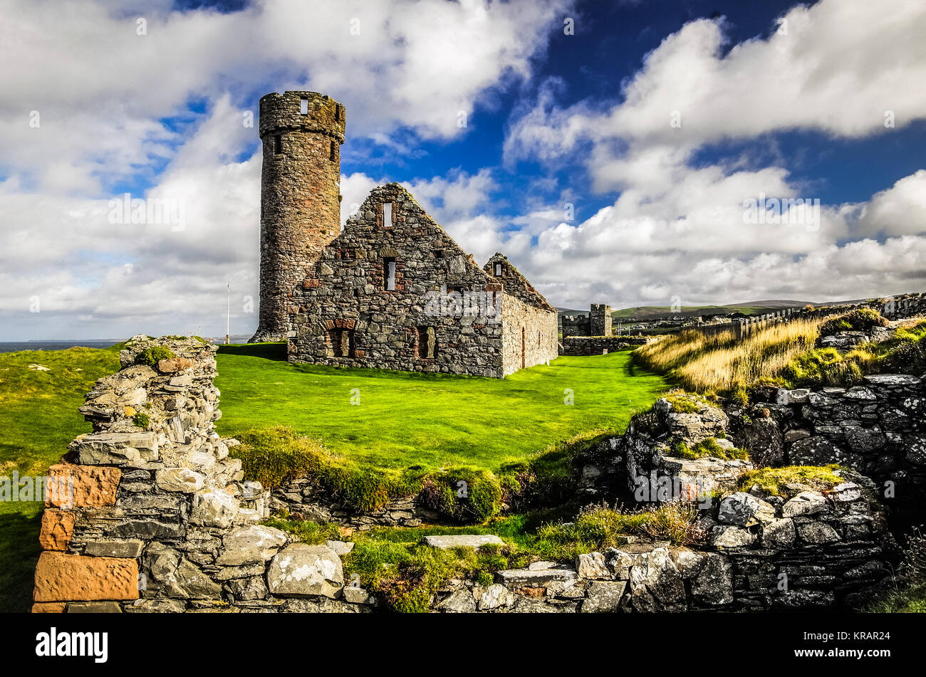 Peel castle constructed by Vikings in Peel city in the Isle of Man ...