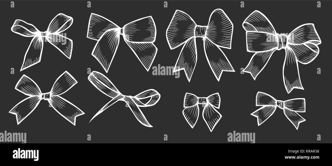 Bow, ribbon illustration, drawing, engraving, ink line art vector ...