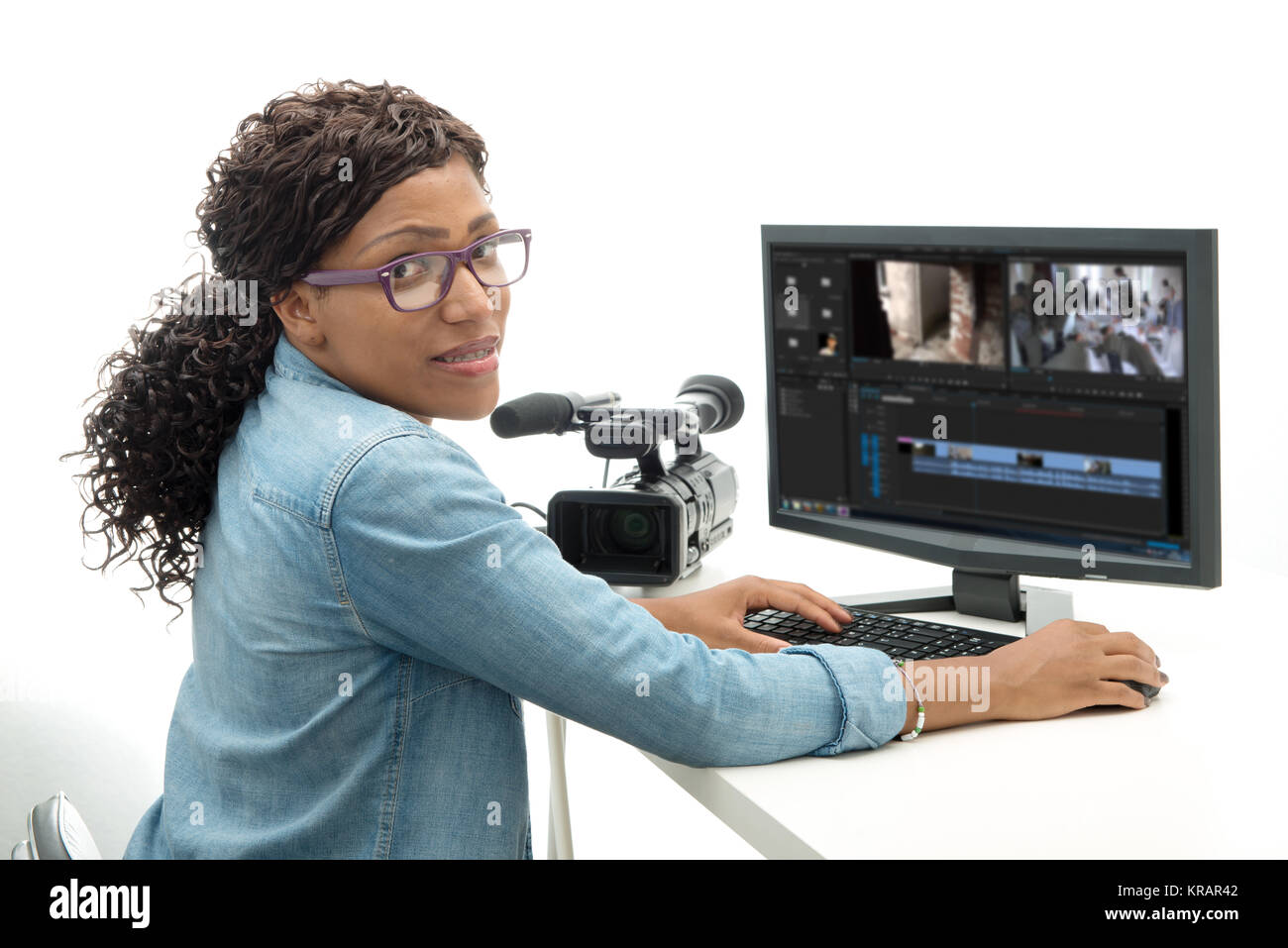 Woman working video editing hi-res stock photography and images - Alamy