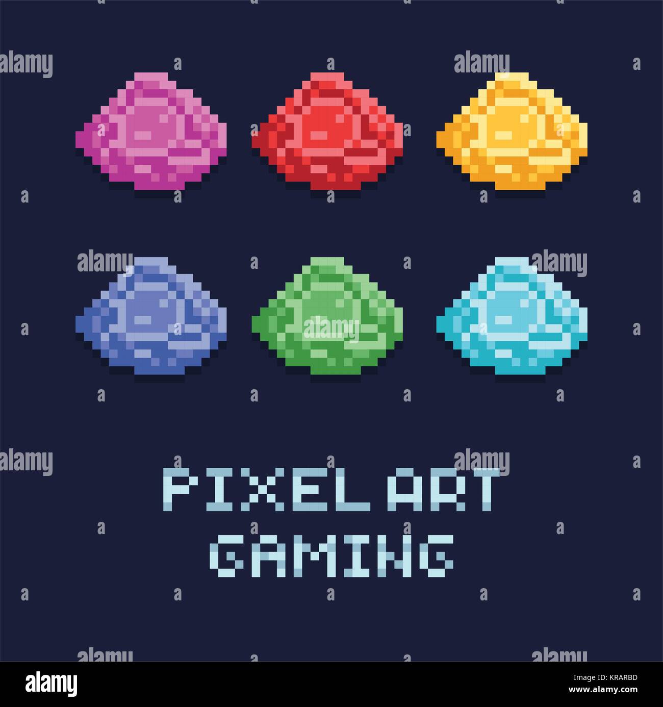 pixel art style vector illustration set of ore gems of different colors ...