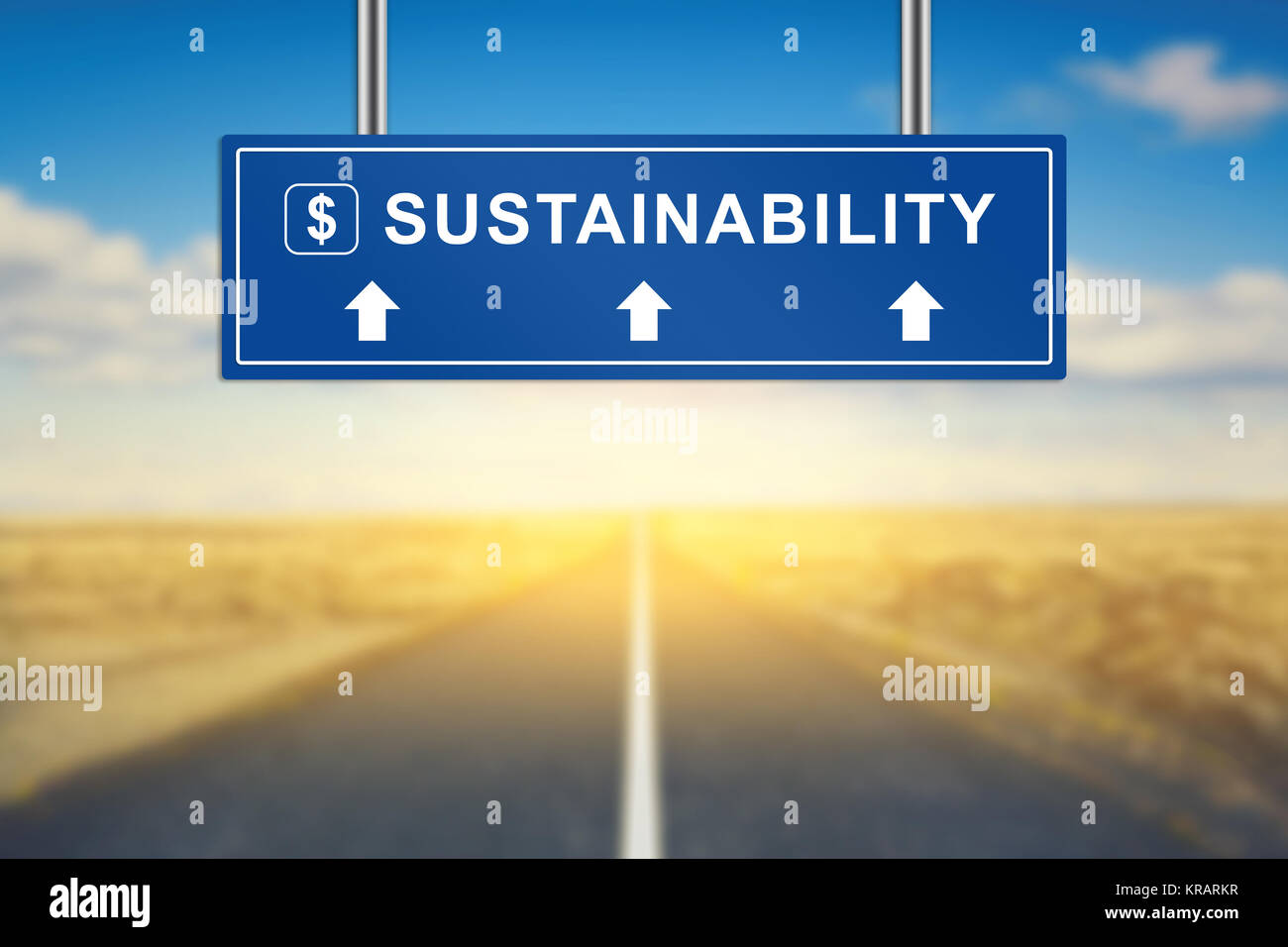 sustainability words on blue road sign Stock Photo - Alamy