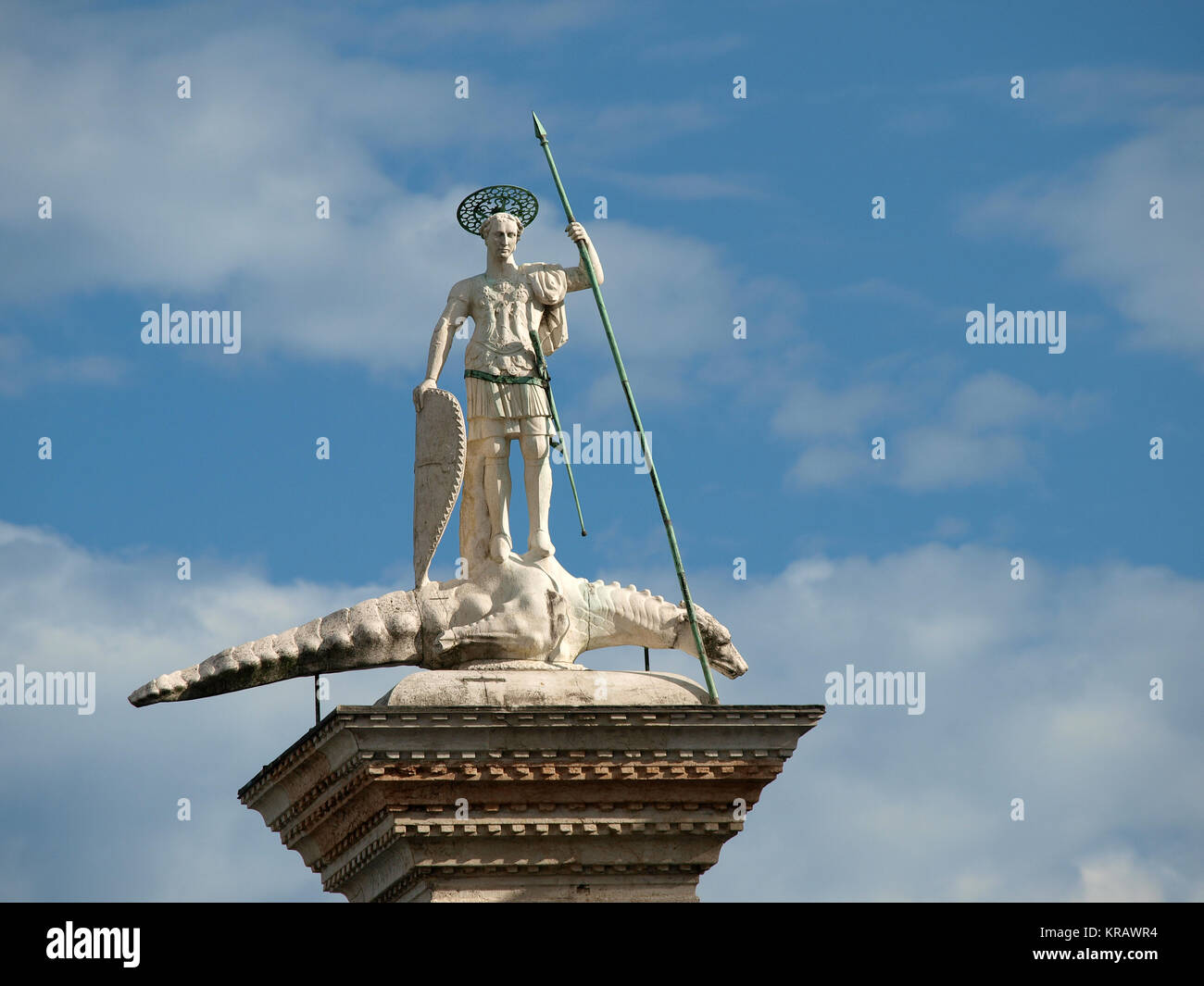 Venice. Piazetta - sculpture of St. Theodore, Venice's first patron ...