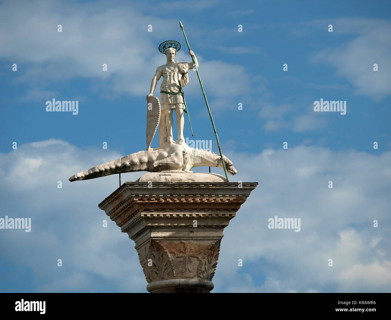 Venice. Piazetta - sculpture of St. Theodore, Venice's first patron ...