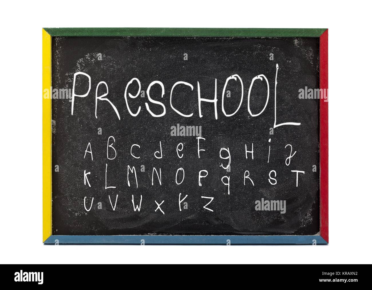 alphabet and preschool written on slate board Stock Photo - Alamy