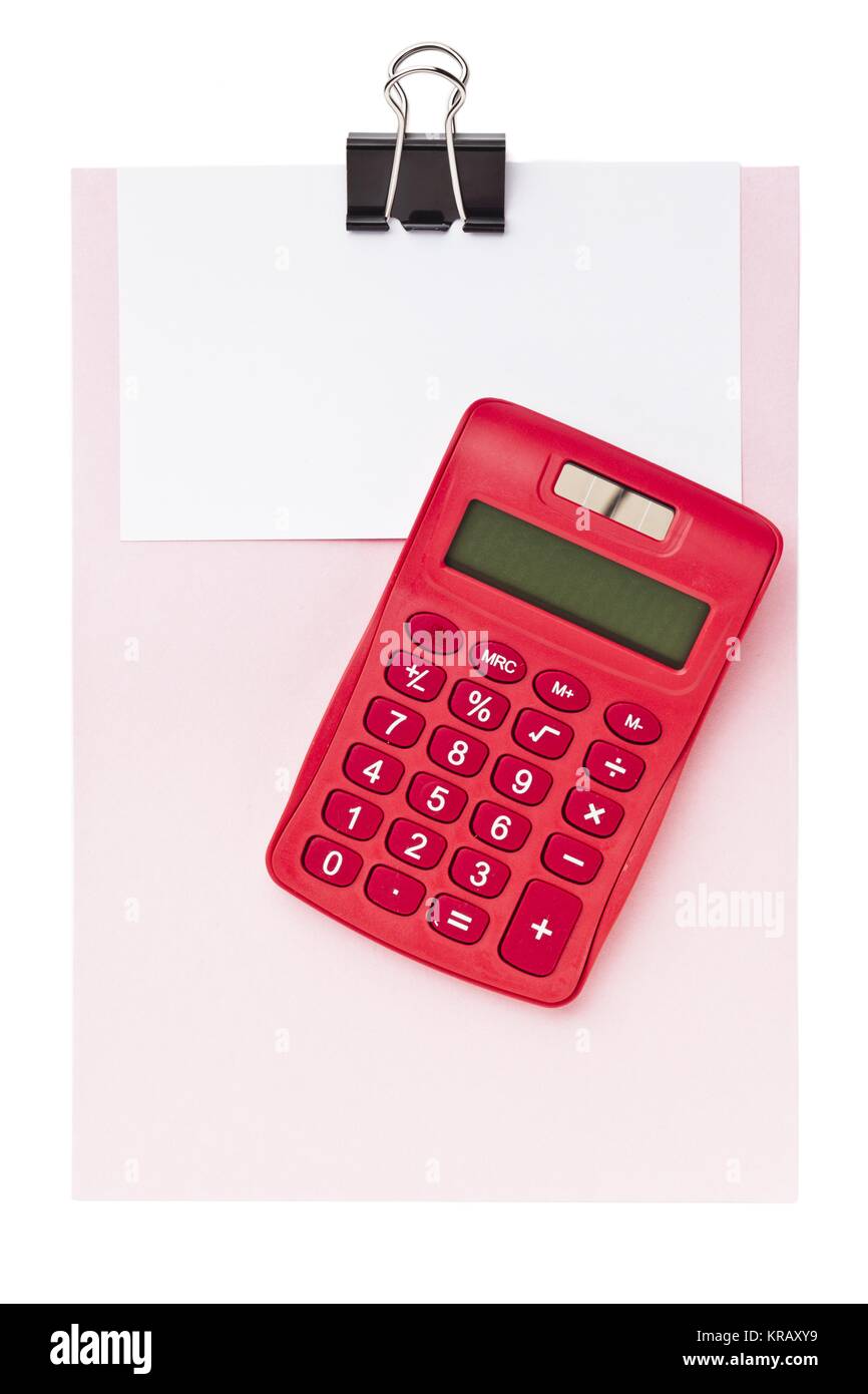 calculator with binder clip and blank paper Stock Photo - Alamy