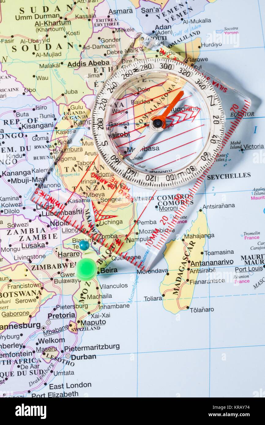closeup map and compass Stock Photo - Alamy