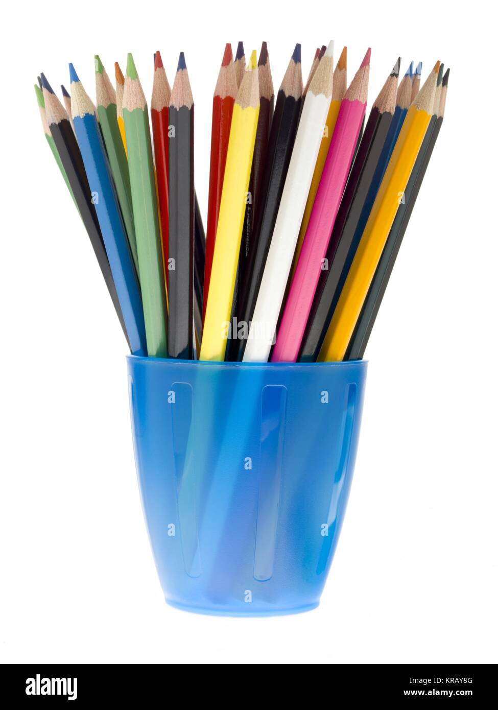 color pencils in blue holder Stock Photo - Alamy