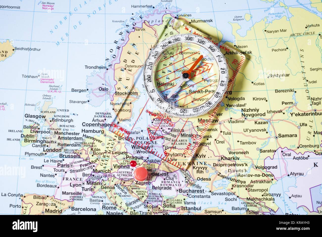 compass and pin on map Stock Photo - Alamy