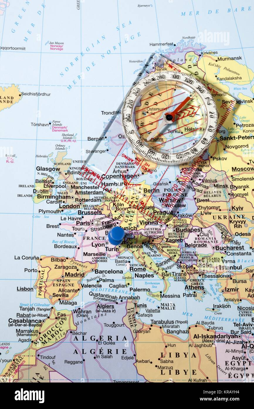 compass and pin pointing france Stock Photo - Alamy