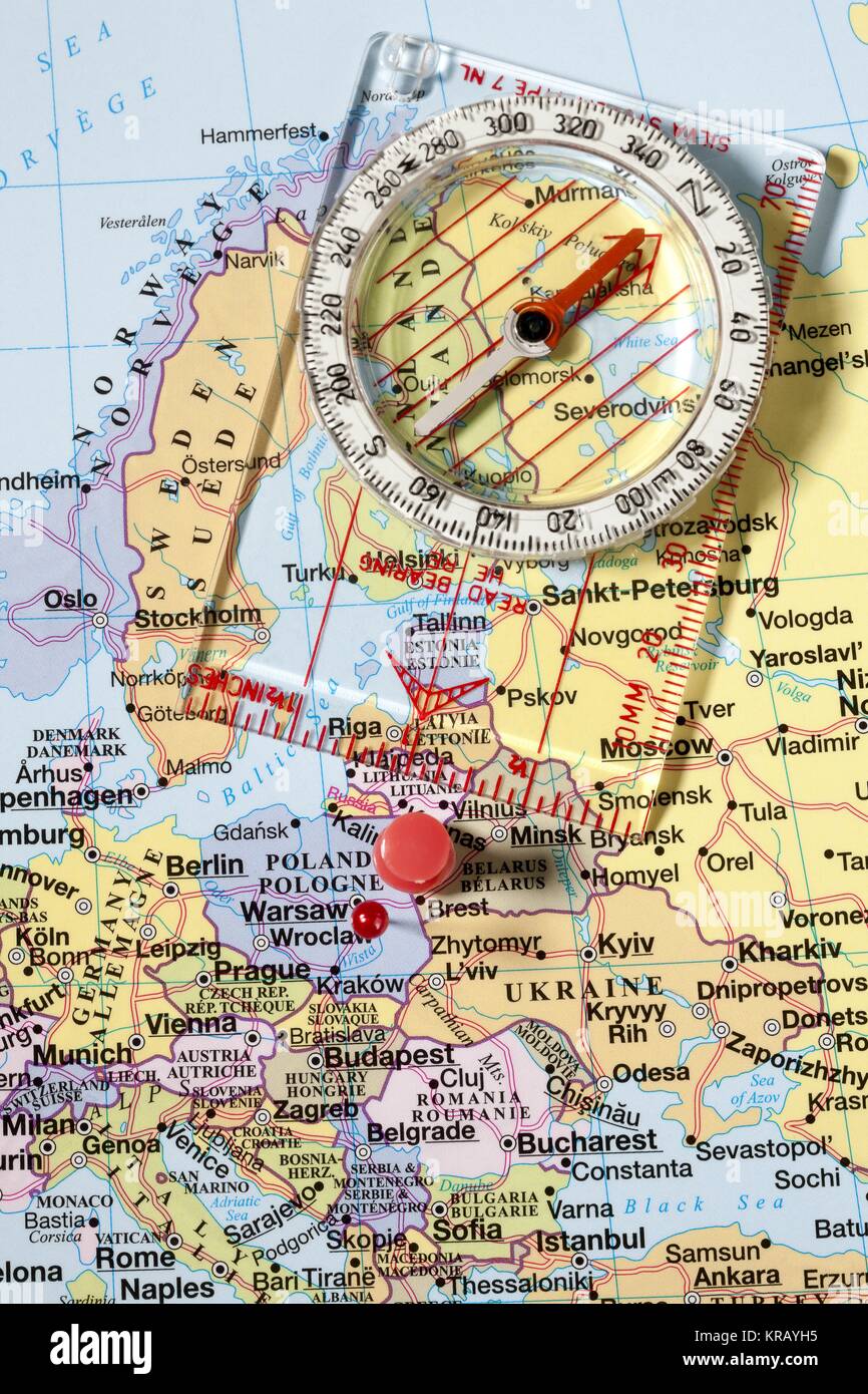 compass on world map Stock Photo - Alamy