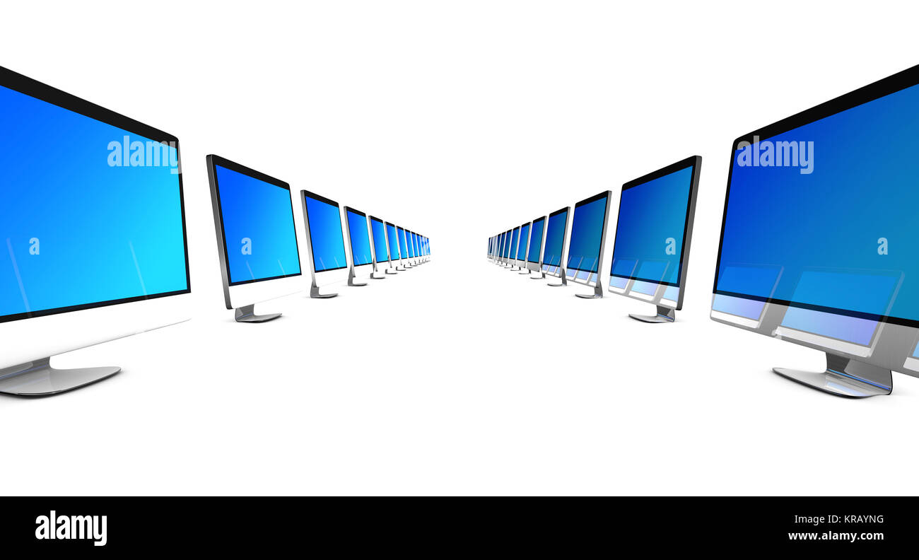 All in one Computers in a row symbolizing a team. 3d illustration ...