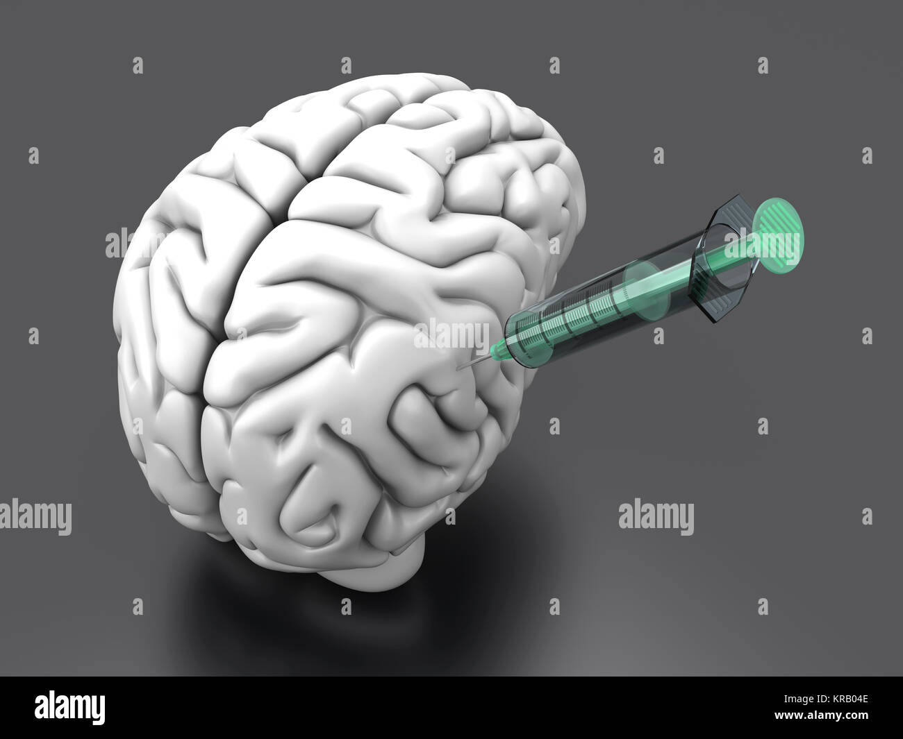 Syringes injecting substances into a human brain Stock Photo - Alamy