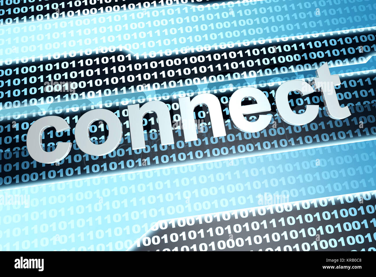 The word connect in front of a binary background. 3D rendered ...