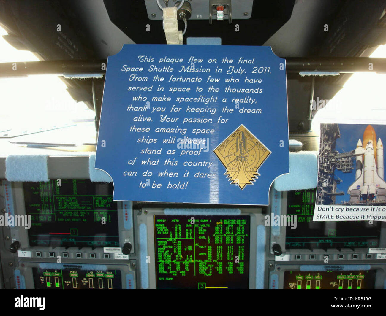 STS-135 commemorative plaque in the cockpit of Atlantis Stock Photo - Alamy