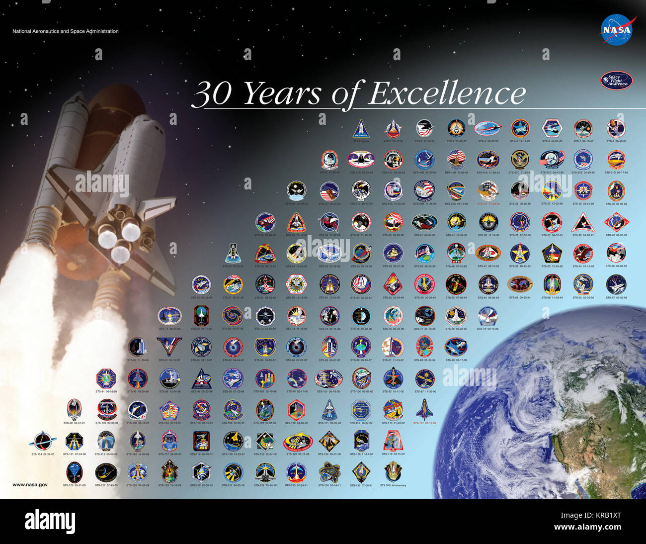 NASA Space Flight Awareness - Mission Patch Poster ''30 Years of Excellence'' NASA Space Flight ...