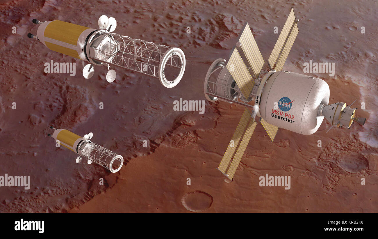 Orion and Mars Transfer Vehicle in Martian orbit Stock Photo - Alamy