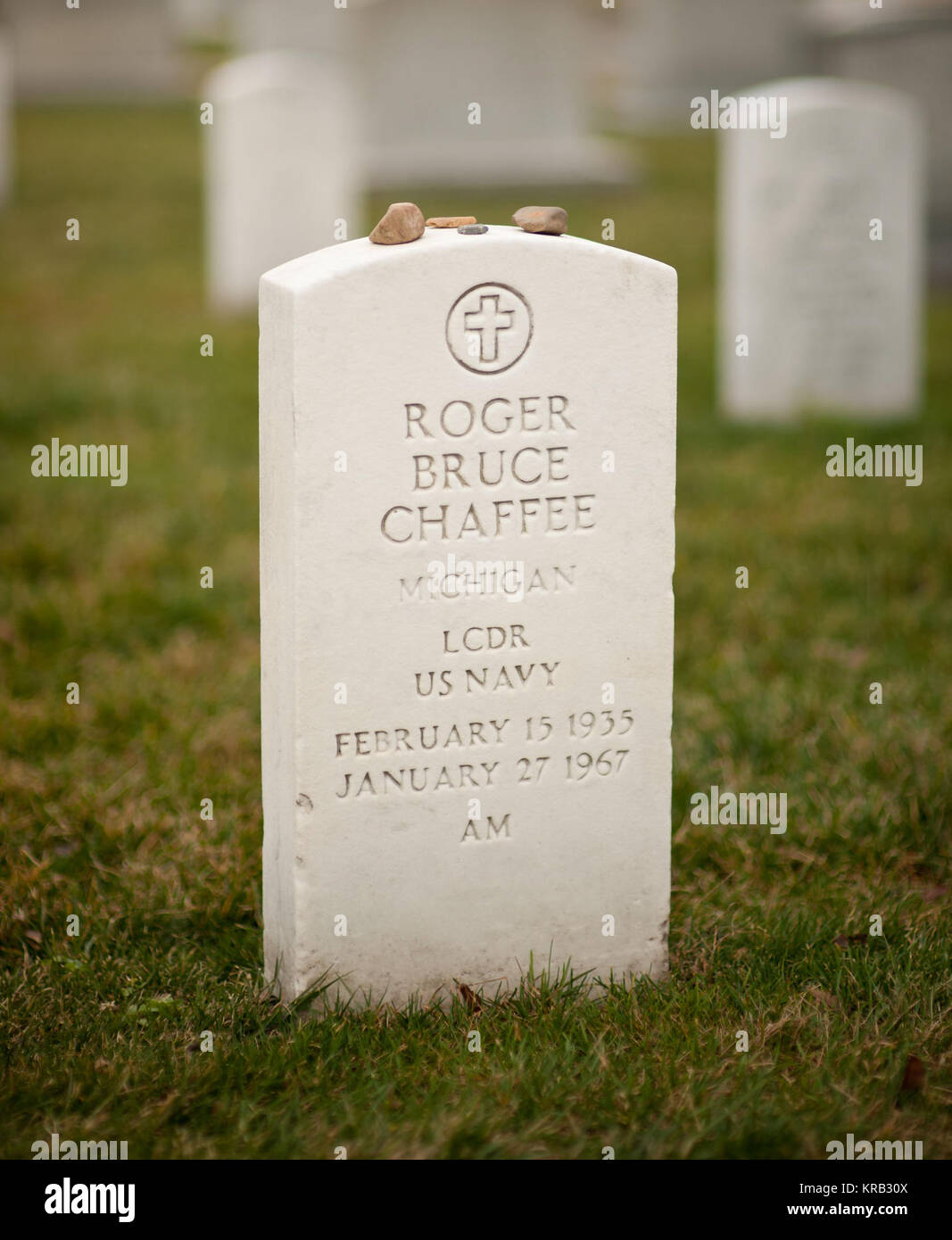The headstone of Roger Chaffee is seen after a wreath laying ceremony ...