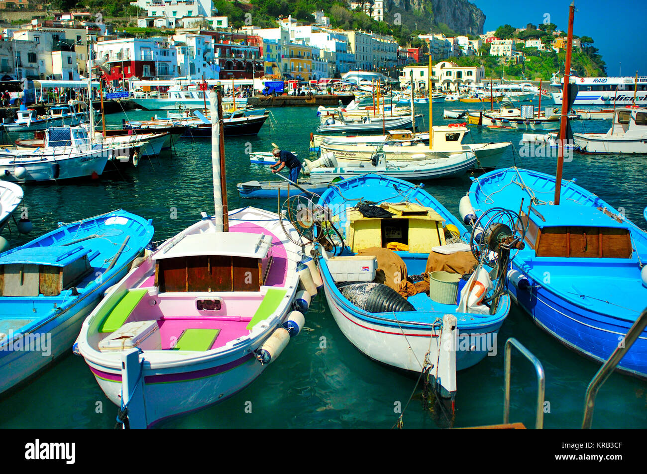 Boats, buildings and hills on the coast of Capri Stock Photo - Alamy