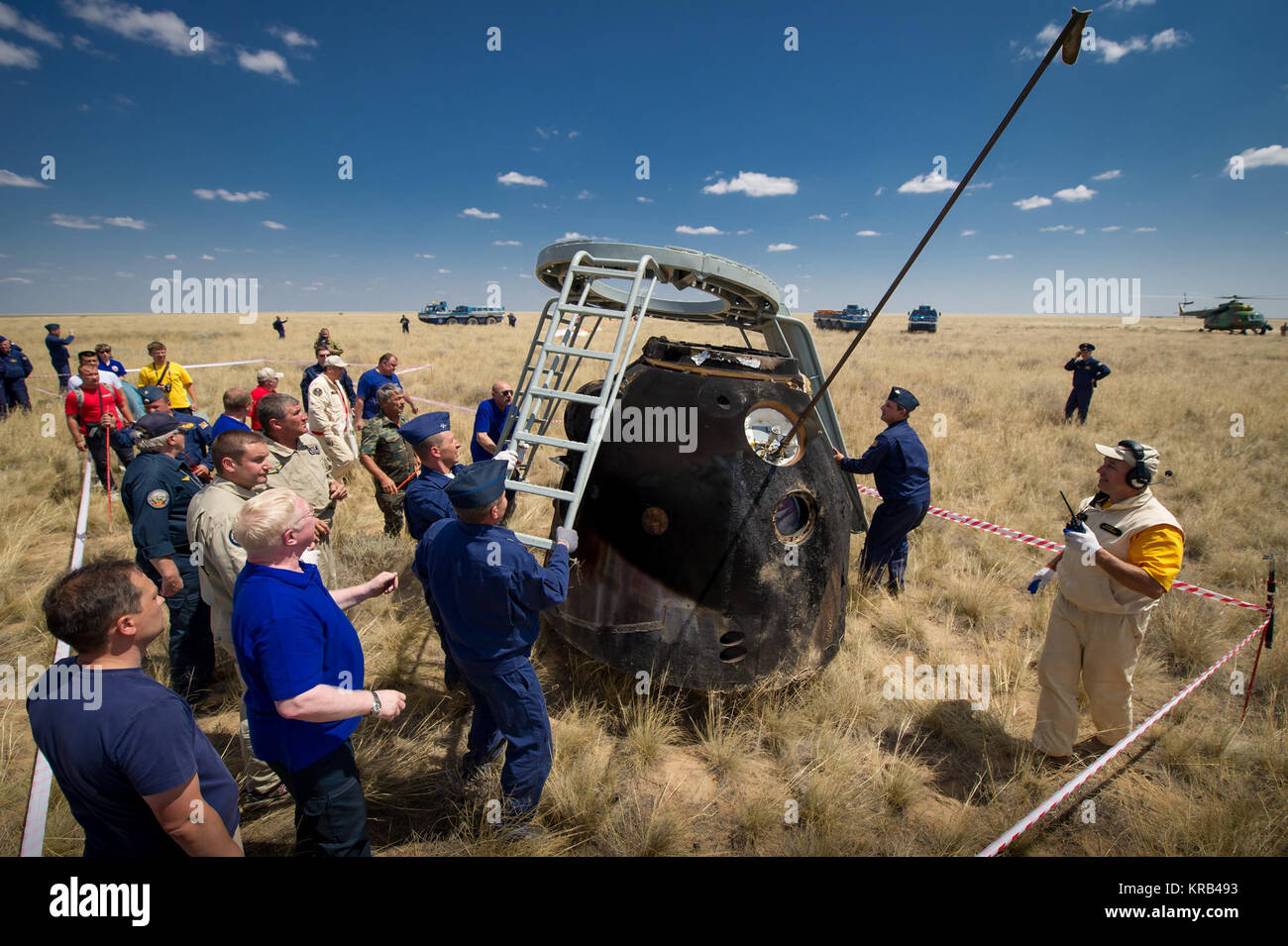 Russian Search and Rescue crews attach ladders and a slide for access ...