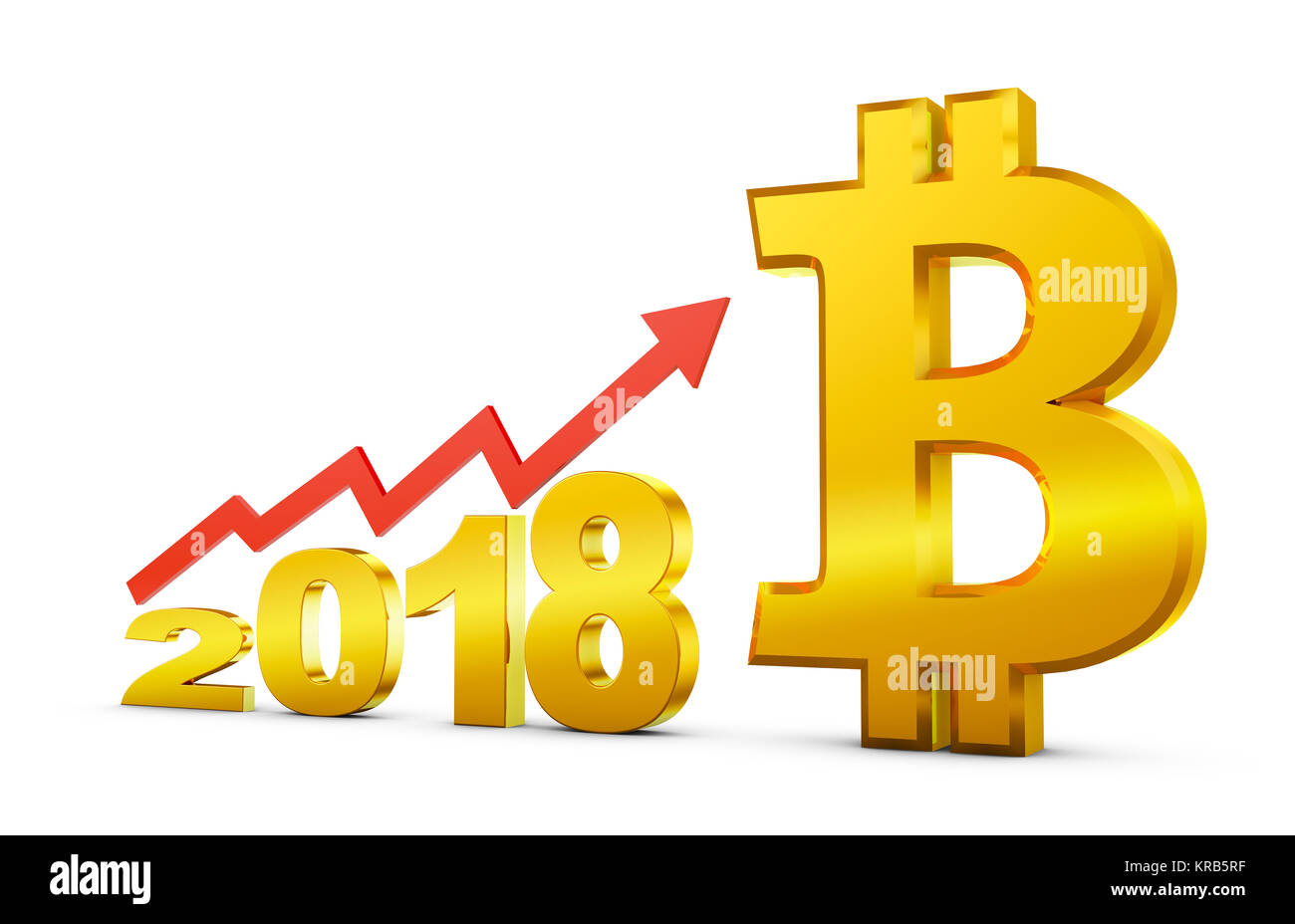 Volumetric figures of 2018 and a sign of bitcoin. 3d rendering Stock ...