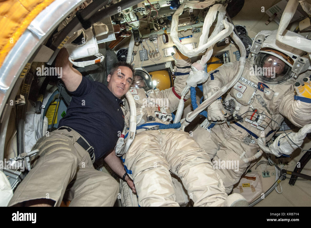 ISS-35 Pavel Vinogradov and Roman Romanenko during a dry run Stock ...