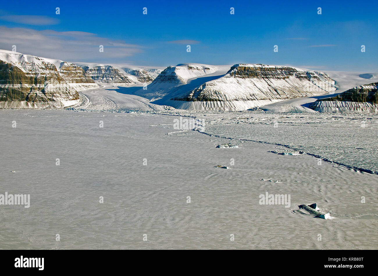 The new calving front of Petermann Glacier. In July 2012 an iceberg ...