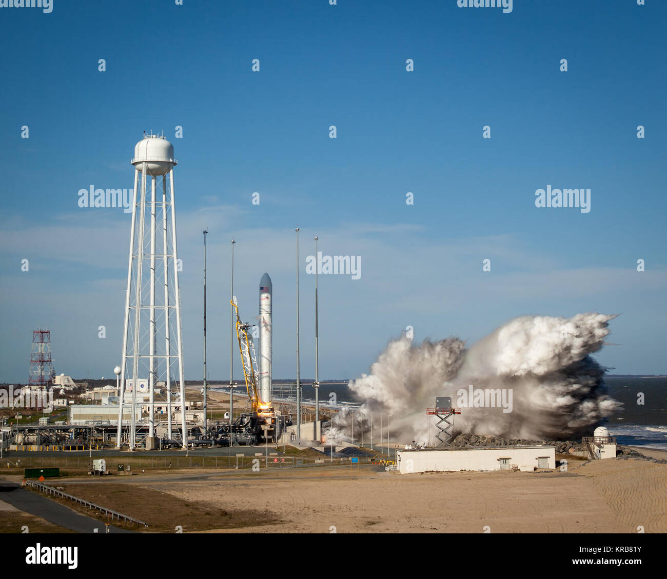 The Orbital Sciences Corporation Antares rocket is seen as it launches ...