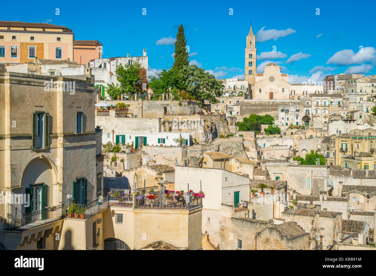 Scenic view of the "Sassi" district in Matera, in the region of ...