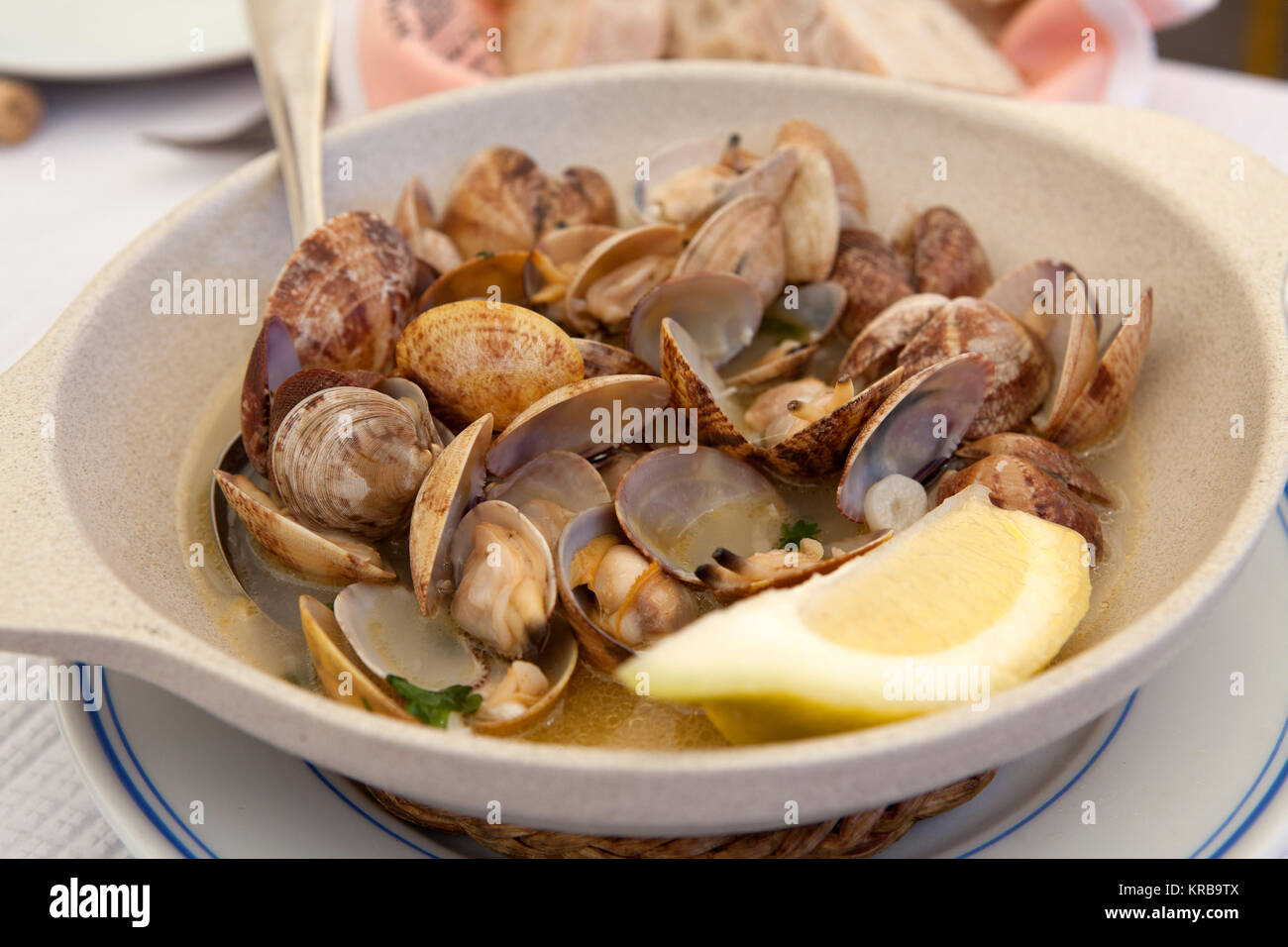 Seafood served at Marinha Grande, Portugal. The dish of shells is ...