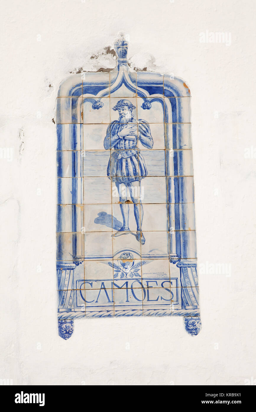 Depiction of the Portuguese national poet Luís de Camões in azulejos at ...