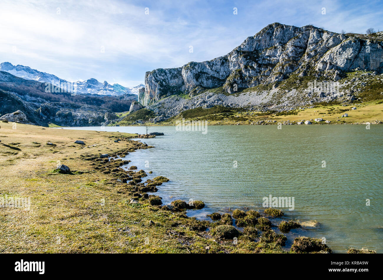 Covadonga lakes, Picos de Europa. Rocks, mountains and water landscape ...
