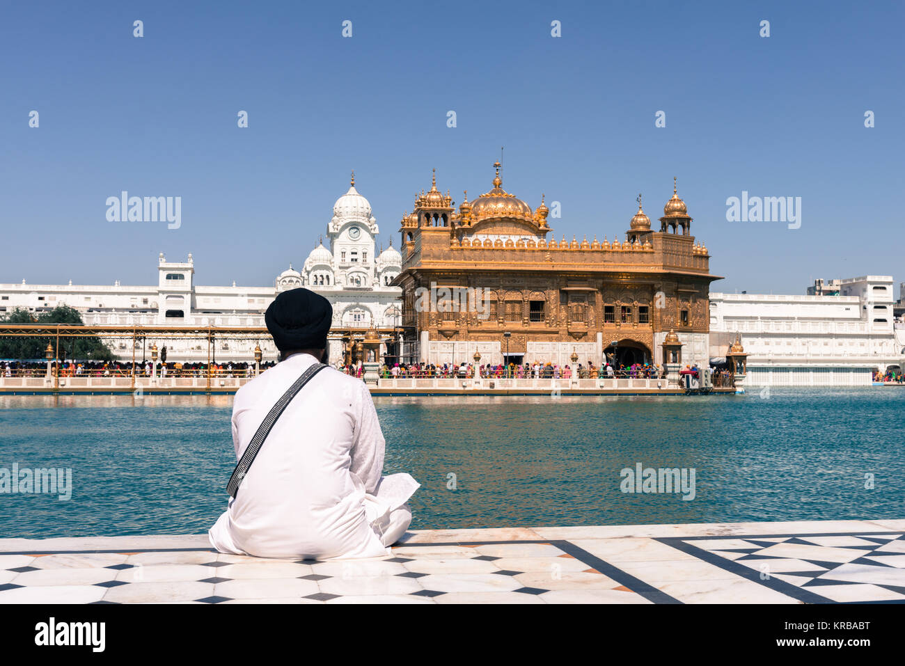 Horizontal picture of Sikh man wearing traditional black turban at Sri ...