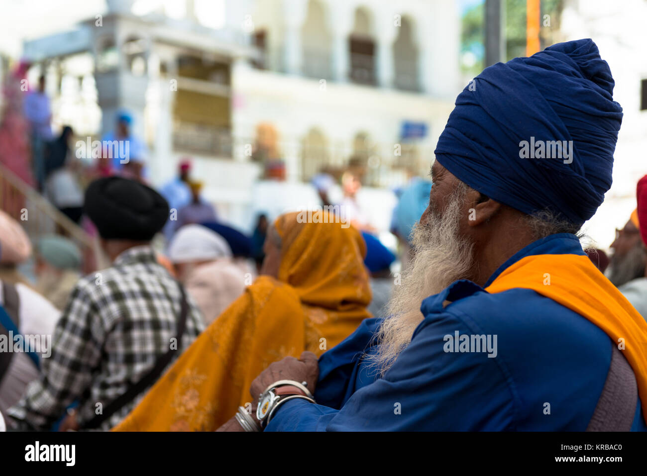 AMRITSAR, INDIA - MARCH 21, 2016: Sikh people dressing blue traditional ...