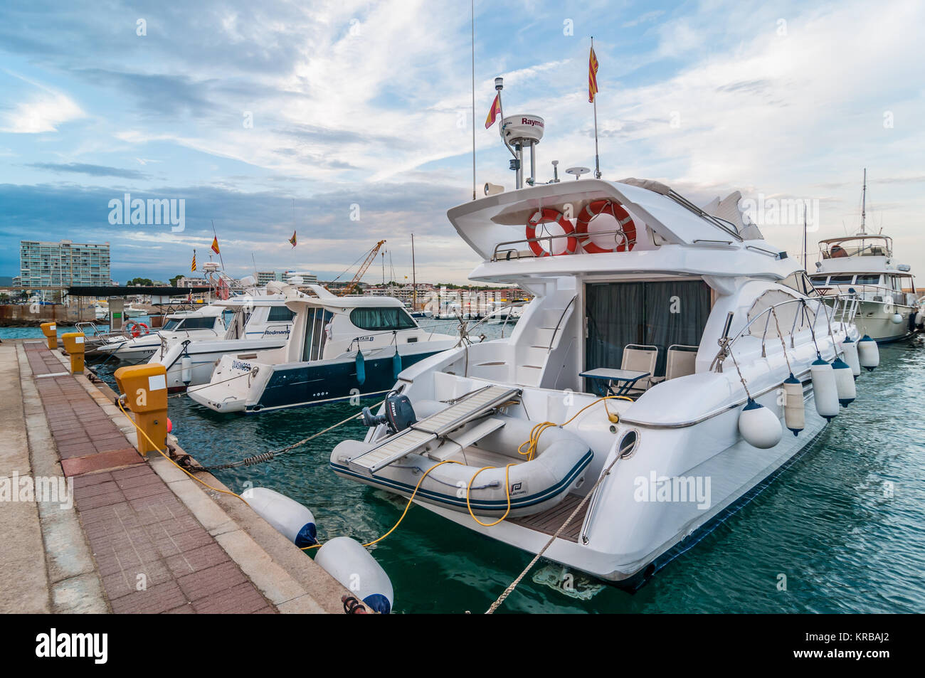 view of coma-ruga port with some ships, Coma-ruga, Tarragona, Catalonia ...
