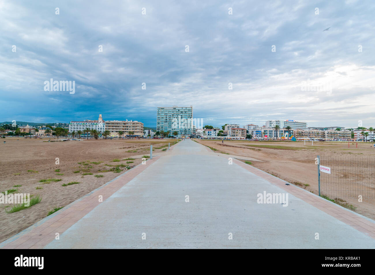 view of the touristic city of Coma-ruga and the road to the port ...