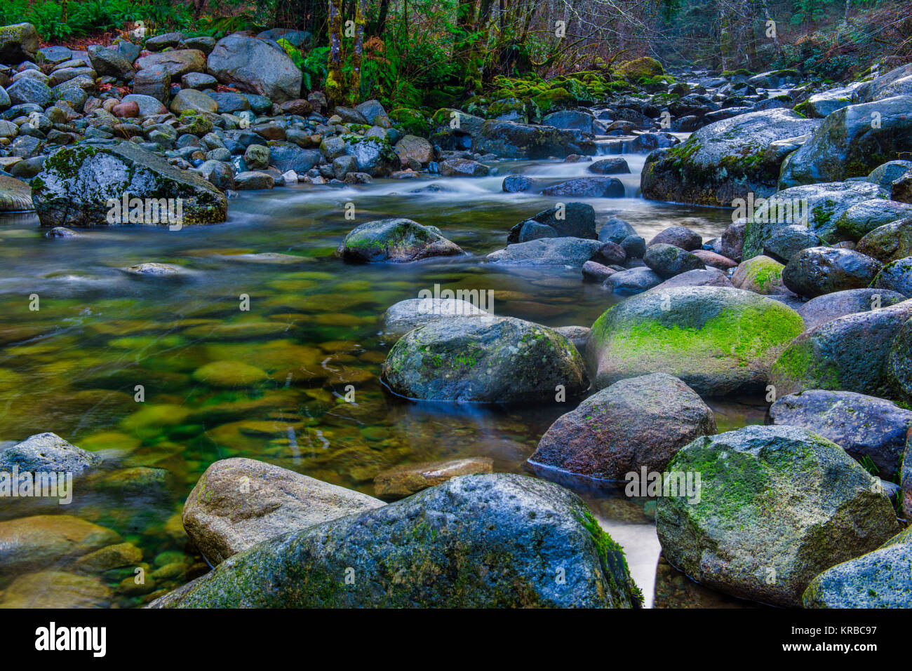 Detail of rocks and water flowing in Holland Creek trail in Ladysmith ...