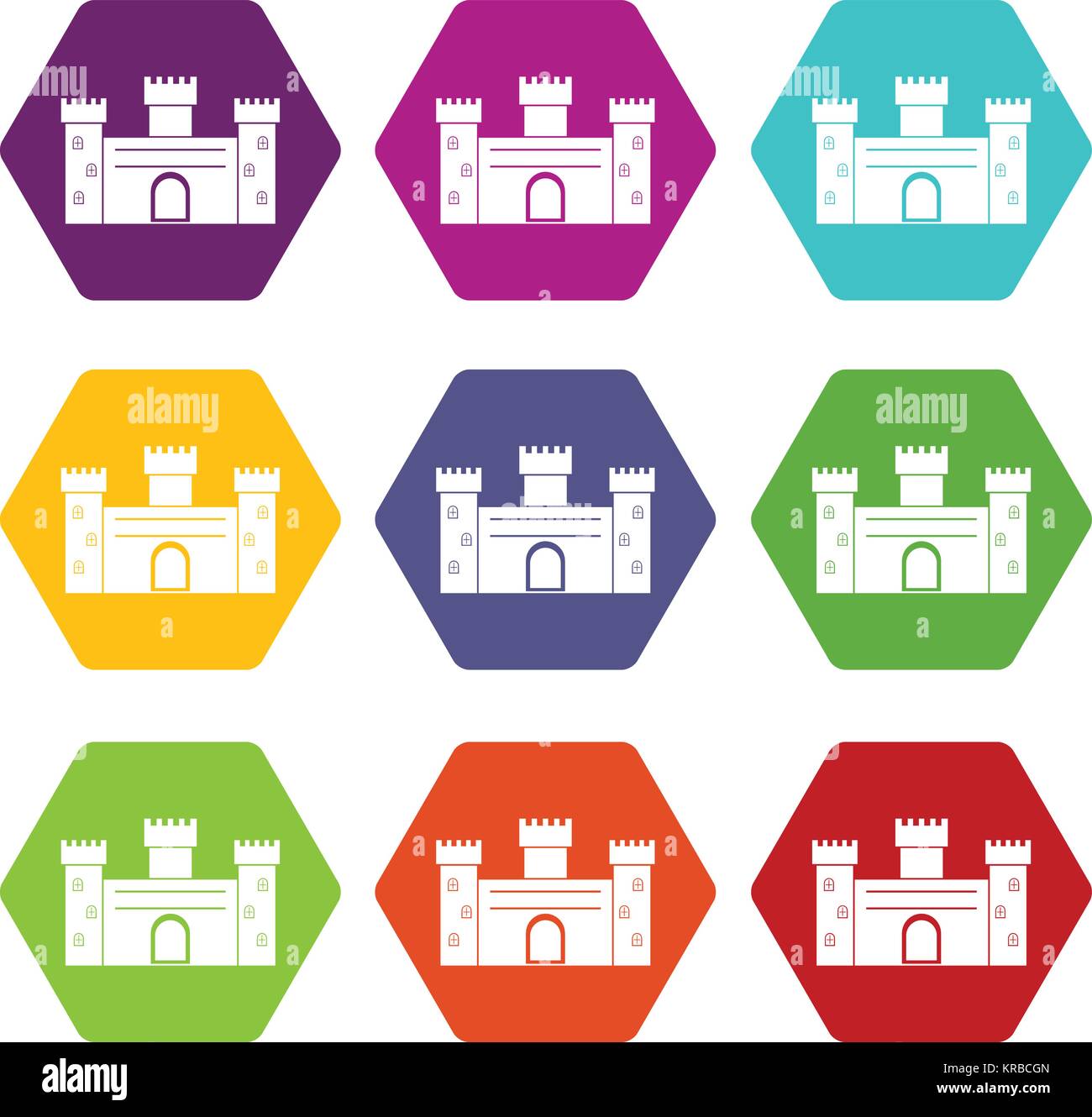 Medieval fortification icon set color hexahedron Stock Vector Image ...